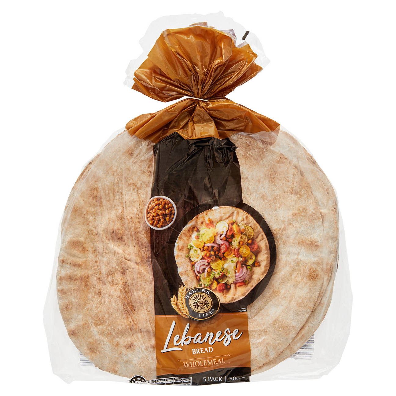 Lebanese Bread Wholemeal 5 Pack 500g