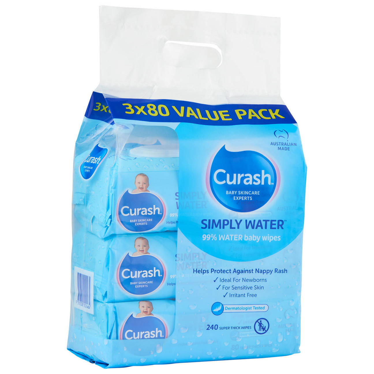 Baby Wipes Simply Water 3 x 80 Pack