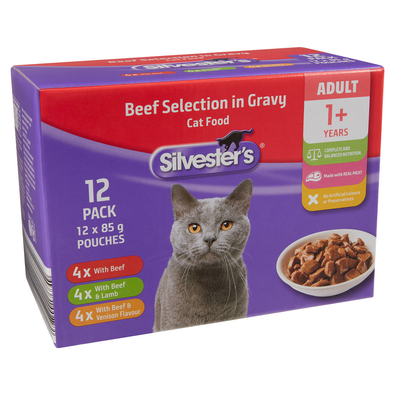 Cat Food Pouches Beef Selection in Gravy 12 Pack 85g
