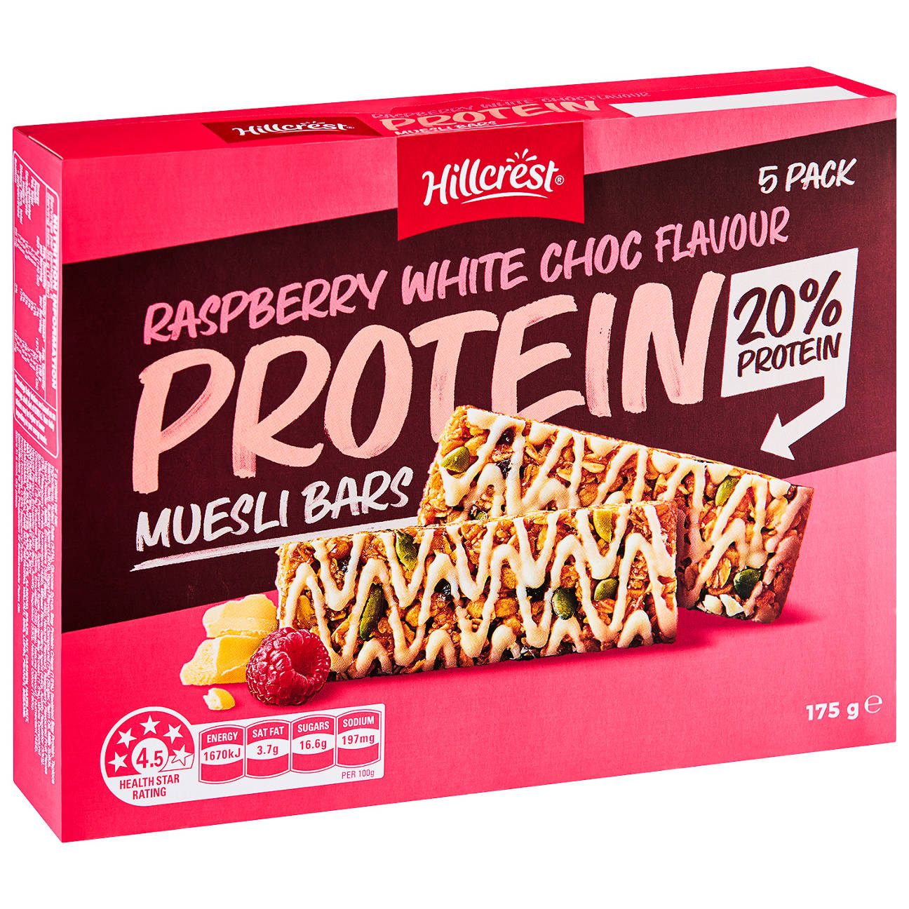 Raspbery White Choc Protein Museli Bars 5 Pack 175g