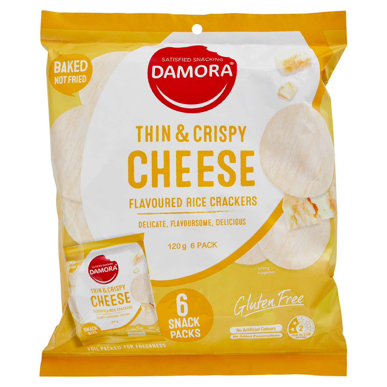Thin & Crispy Cheese Rice Crackers 6 Pack 120g