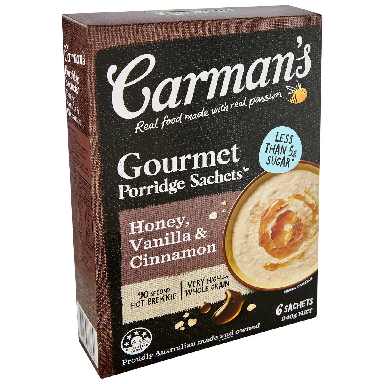 Gourmet Porridge Sachets Honey, Vanilla and Cinnamon 6 Pack 240g