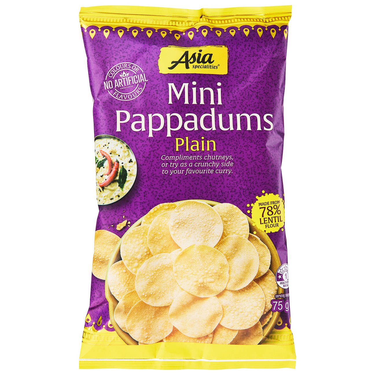Mini Pappadums Plain 75g