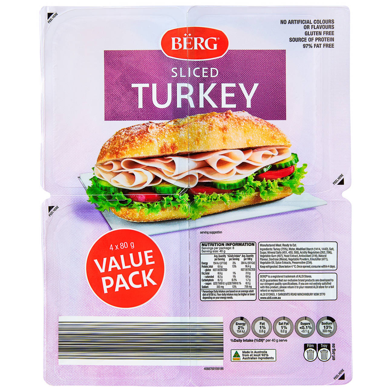 Thinly Sliced Turkey 4 pack, 320g
