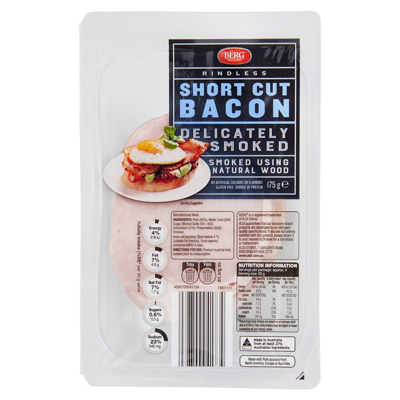 Short Cut Bacon Rindless 175g