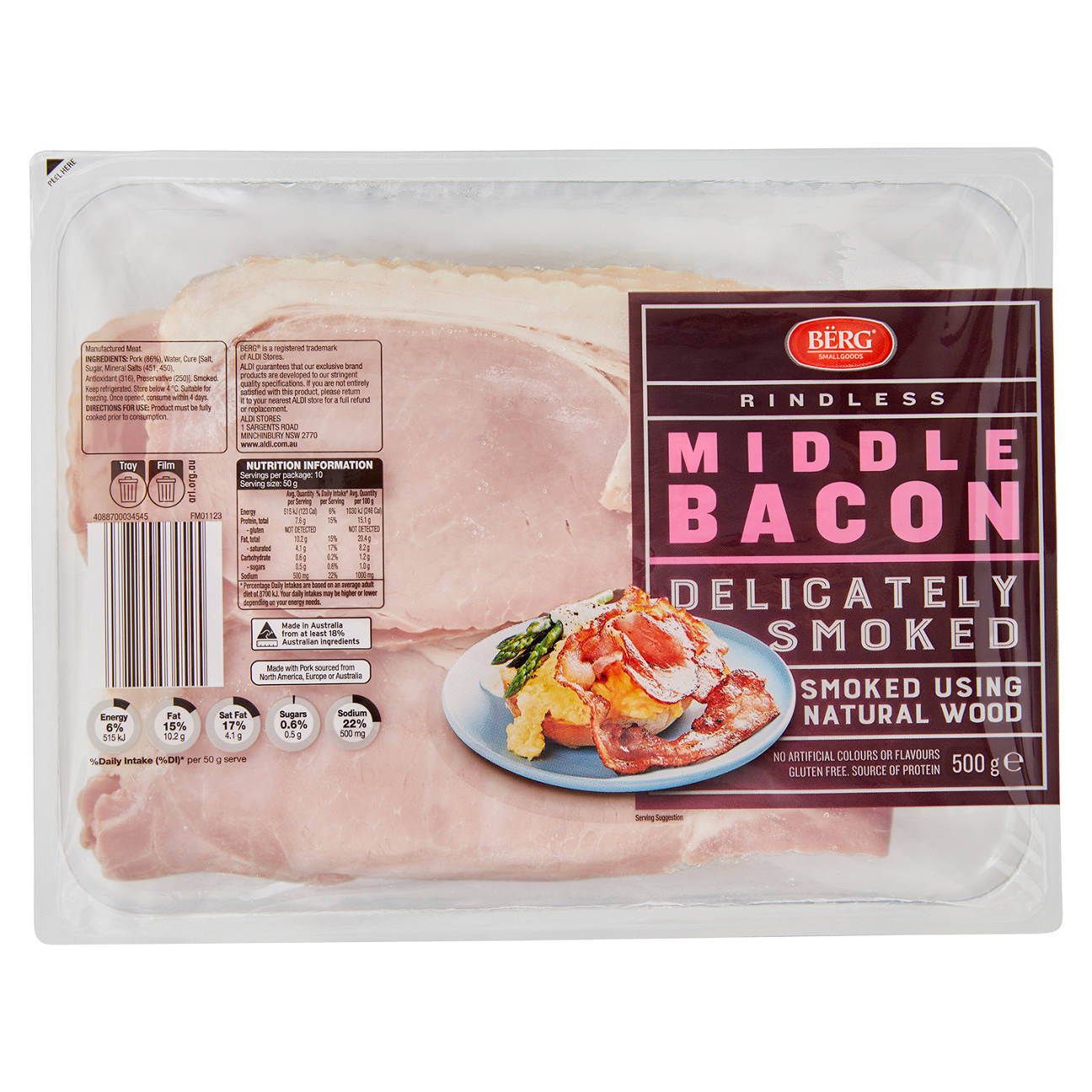 Middle Bacon Rindless 500g
