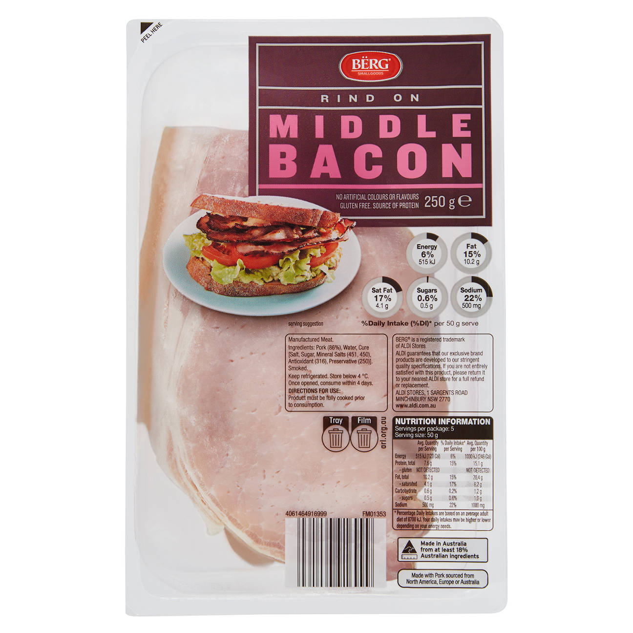Middle Bacon Rind On 250g