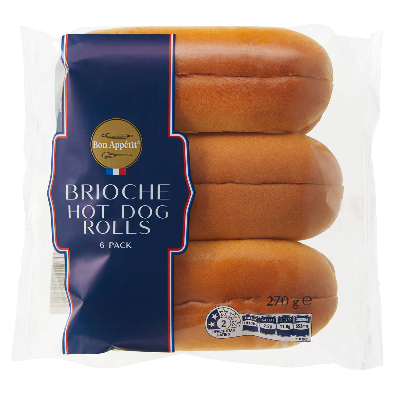 Brioche Hot Dog Rolls 6 Pack 270g