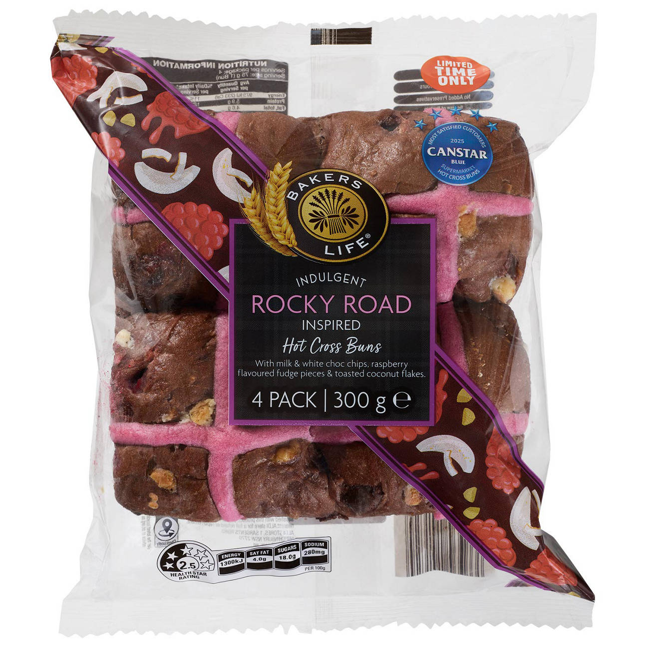 Rocky Road Hot Cross Buns 4 Pack 300g