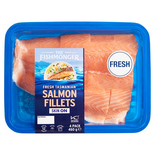 Fresh Tasmanian Salmon Fillets Skin On 4 Pack 460g