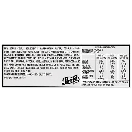 Pepsi Max 6 Pack 375ml